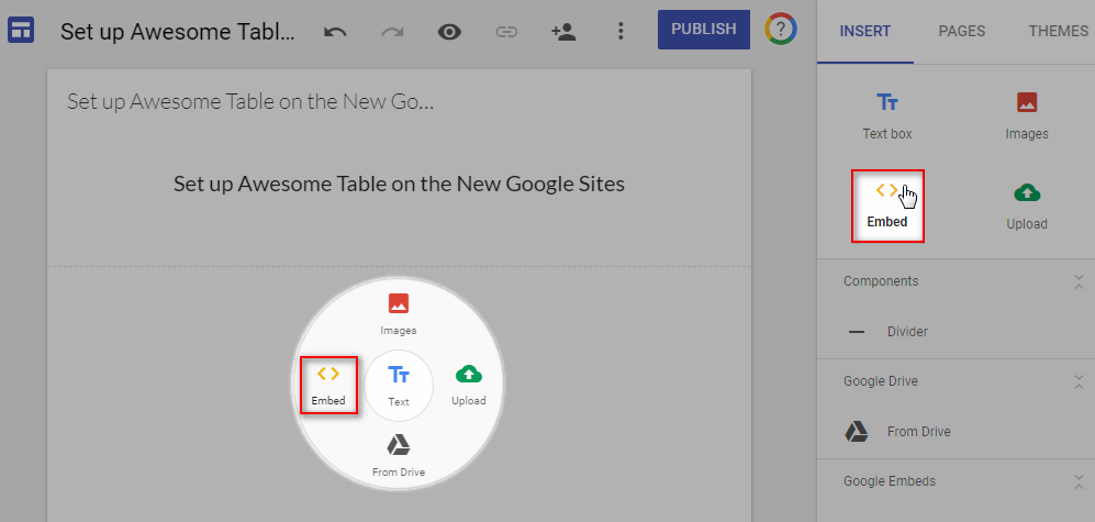 Embed Awesome Table In New Google Sites Documentation Awesome Table 